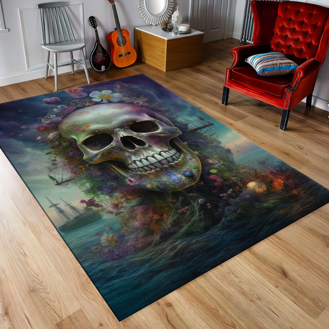 Skull Rug, Gothic Rug, Skeleton Decor, Pirate Rug, Smiling Skull Rug ...