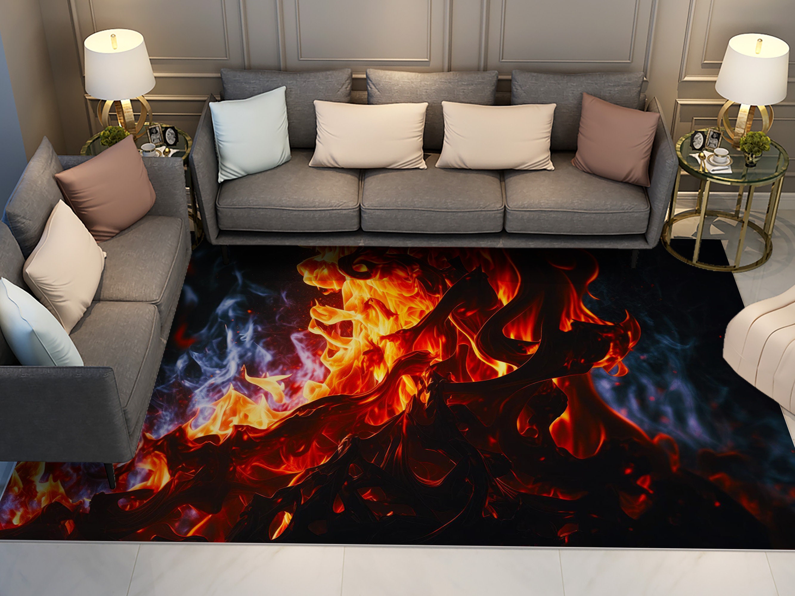 Flame Rug,burning Rug,fire Rug,fire Pattern Rug,neon Rug,custom Rug,non ...