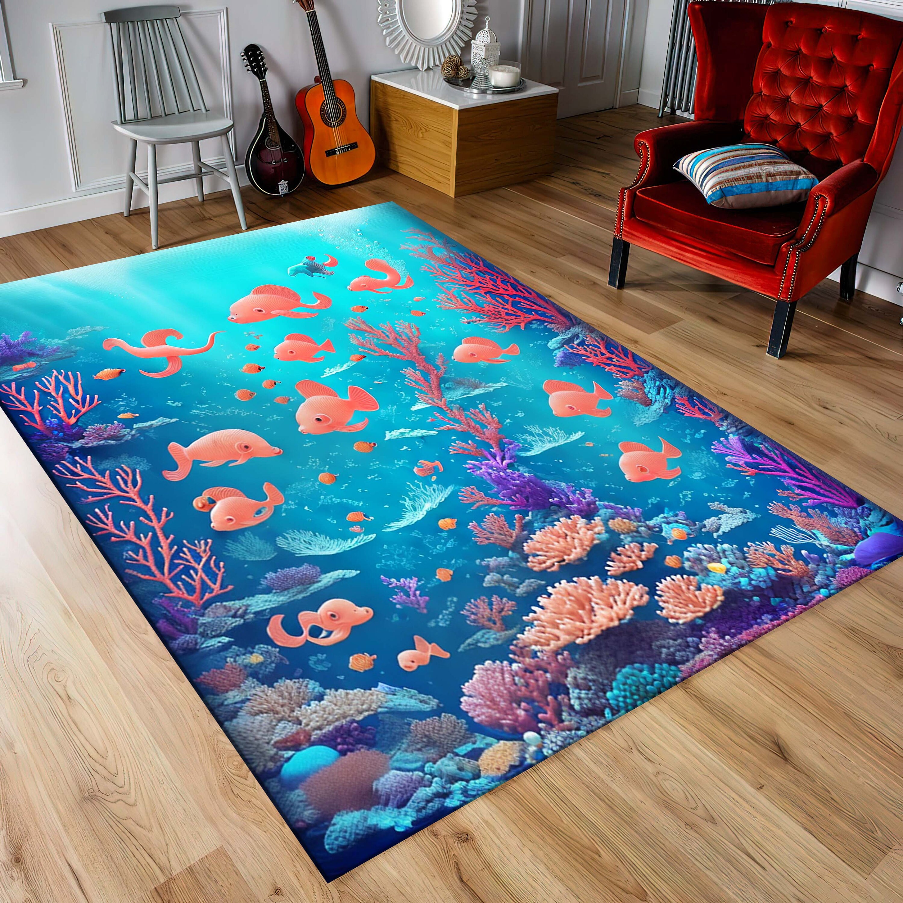 Rug of Coral Reefs, Mermaids Rug, Tropical Fish Rug,colorful Rug,living ...