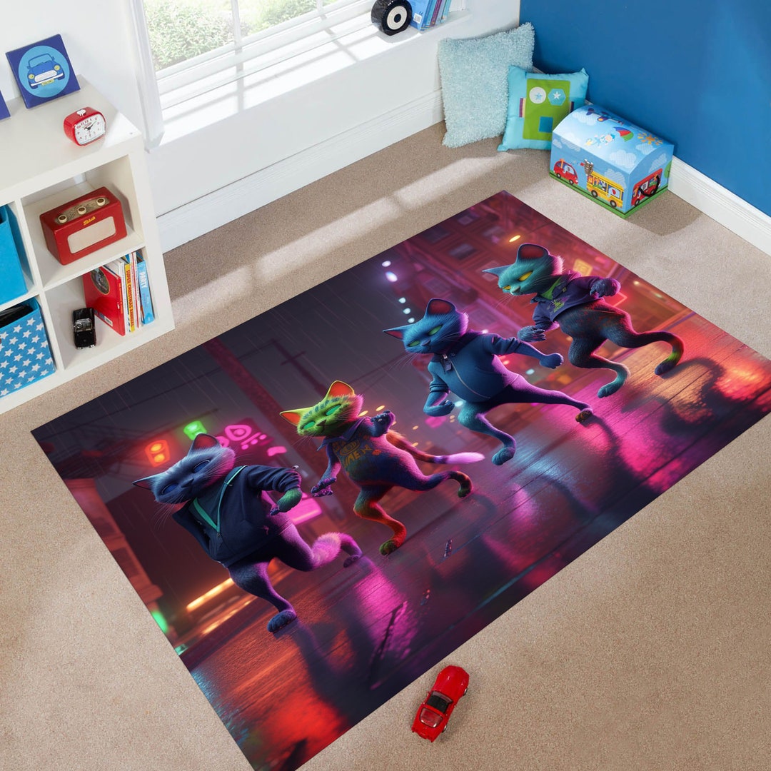 Cats Rug, Neon Rug, Colorful Rug, Animal Rug, Dancing Cats Rug, Gaming ...