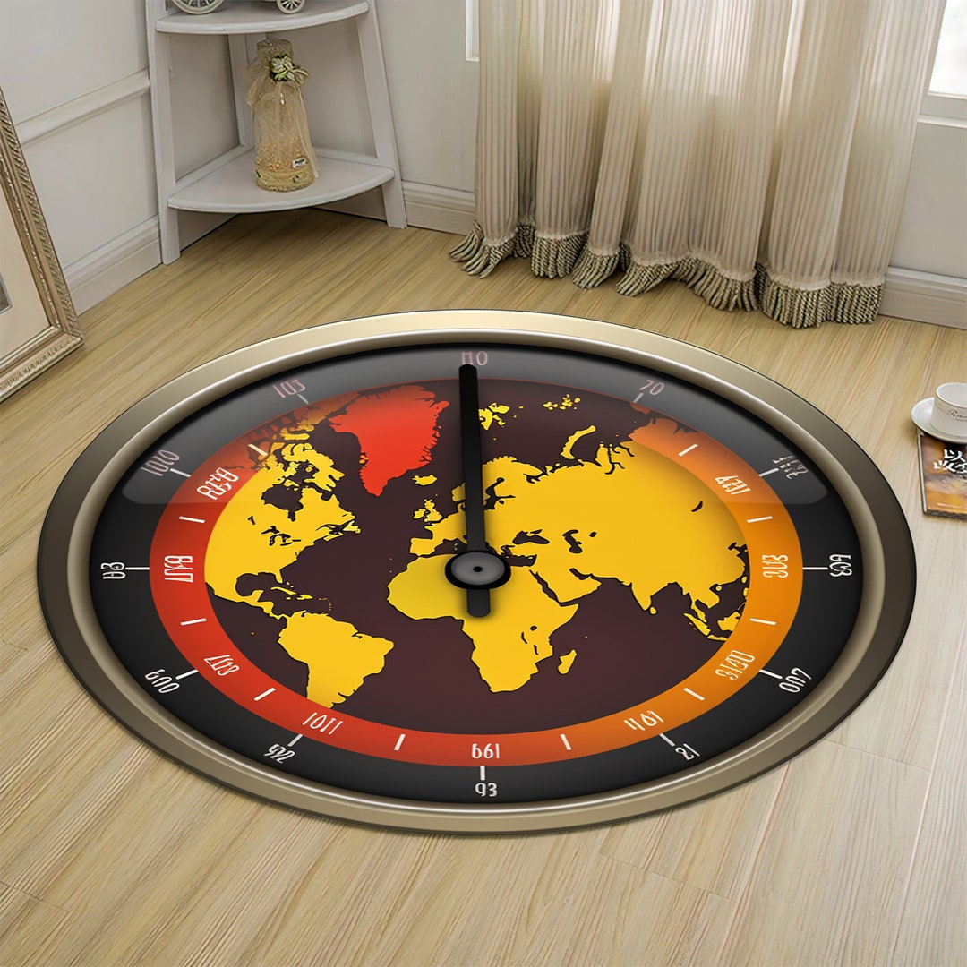 Clock Designed Rug,rug of World Map,round Rug,young Room Rug,living ...