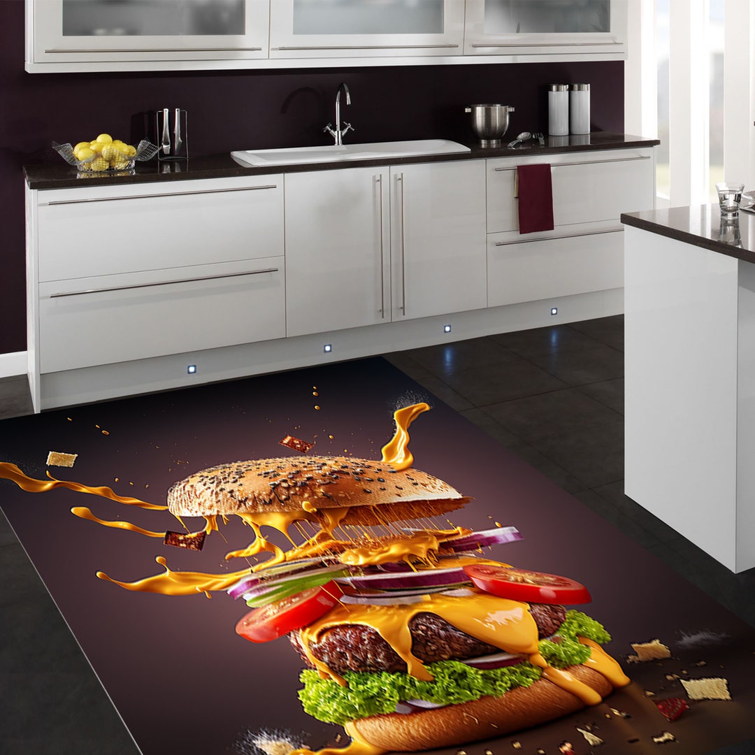 Kitchen Rug, Hamburger Rug, Best Burger Rug, Food Themed Rug, Colorful ...