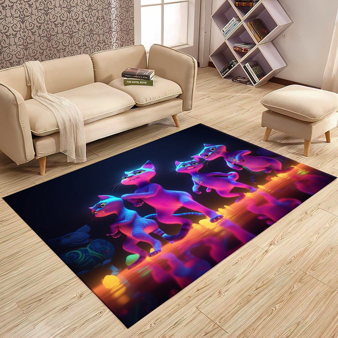 Cats Rug, Neon Rug, Colorful Rug, Animal Rug, Dancing Cats Rug, Gaming ...