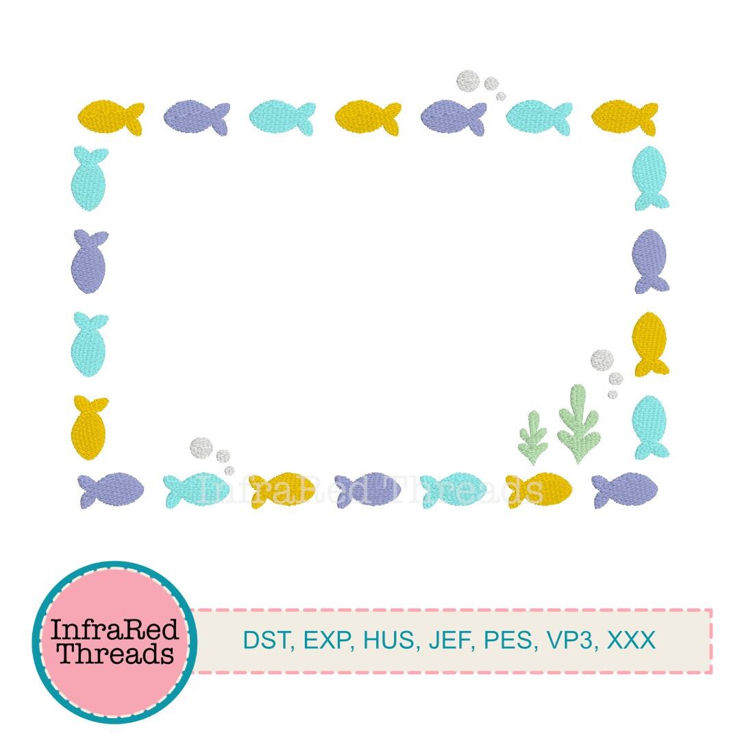 Fish Monogram Frame Embroidery Design – Rectangular Ocean Border - Etsy