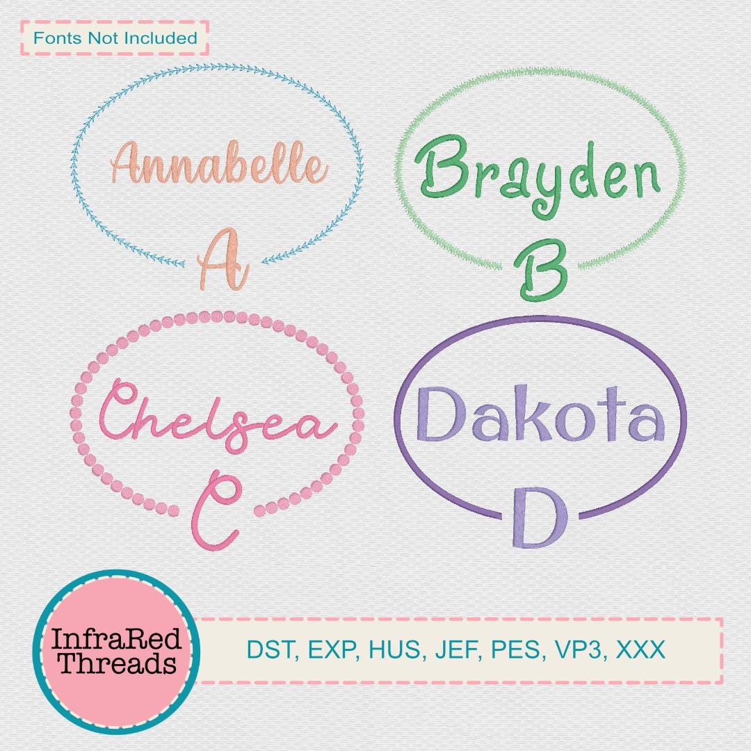 Oval Monogram Frame for Name and Initial – Embroidery Design in 3 Sizes ...