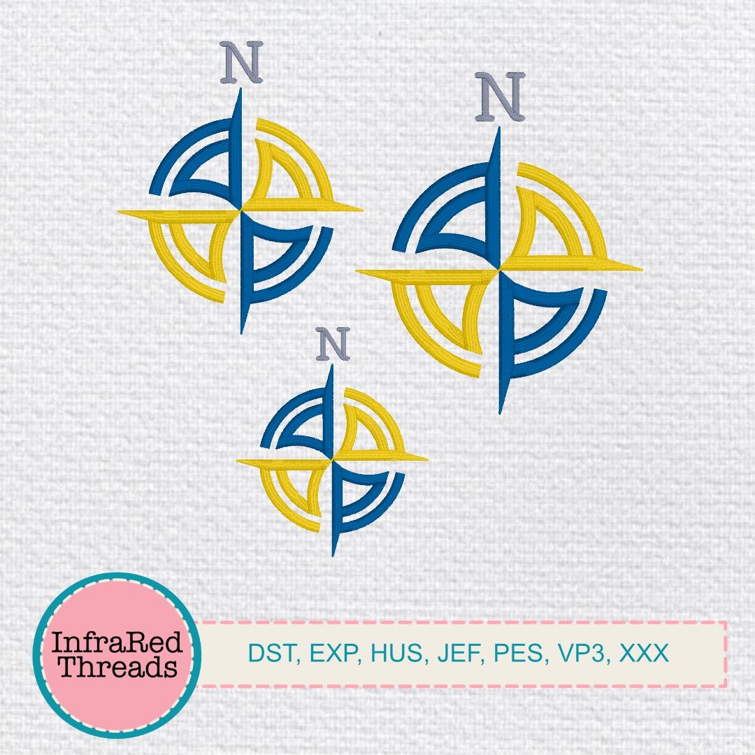 Compass Rose - 3 Sizes - Embroidery Modern Compass Rose Embroidery ...