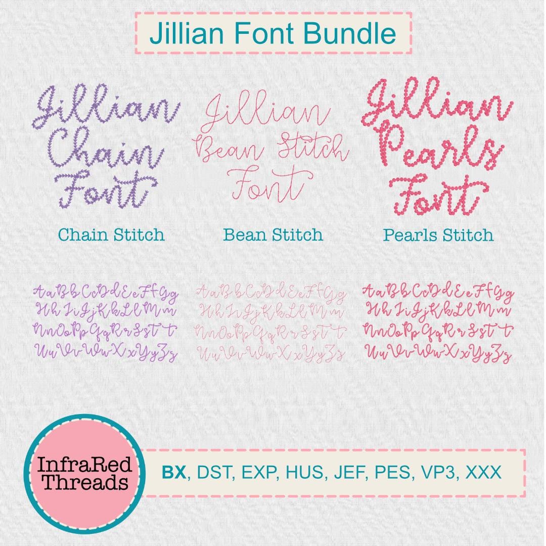 Jillian Font Embroidery Bundle Handwritten Style in Bean Chain and ...