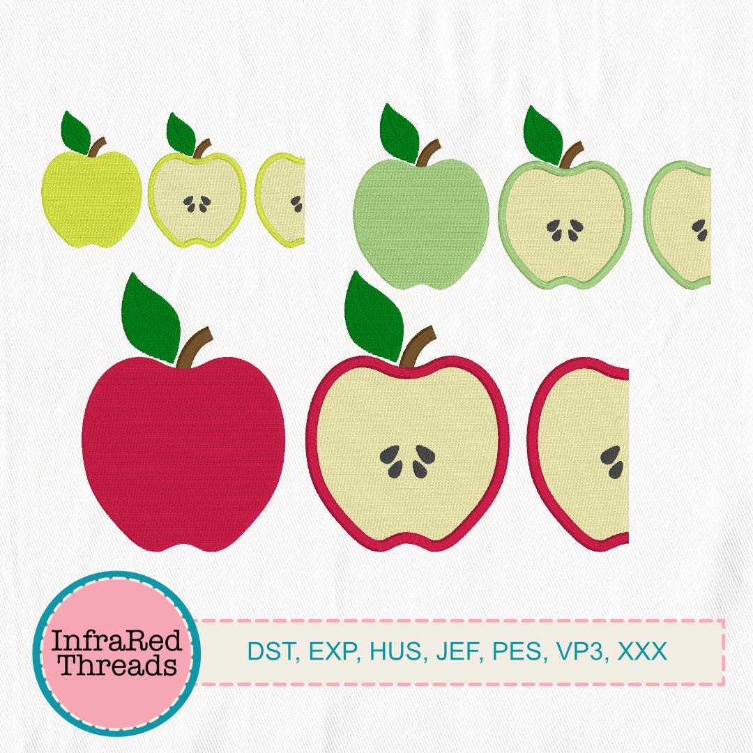 Apple Embroidery Design Set – Whole, Halves, and Quarters in 3 Sizes - Etsy