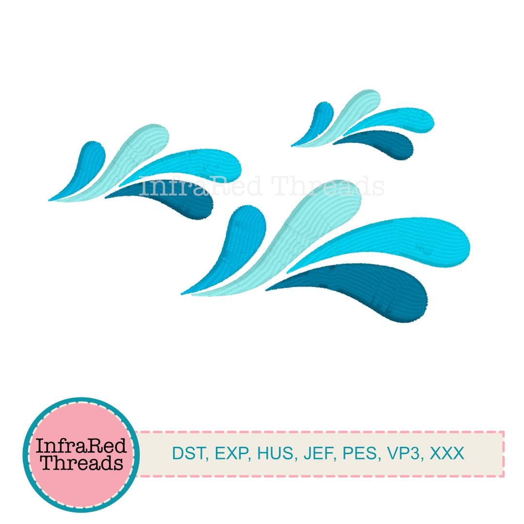 Waves Embroidery Design – Set of 3 Water Splash Motifs in Varying Sizes ...