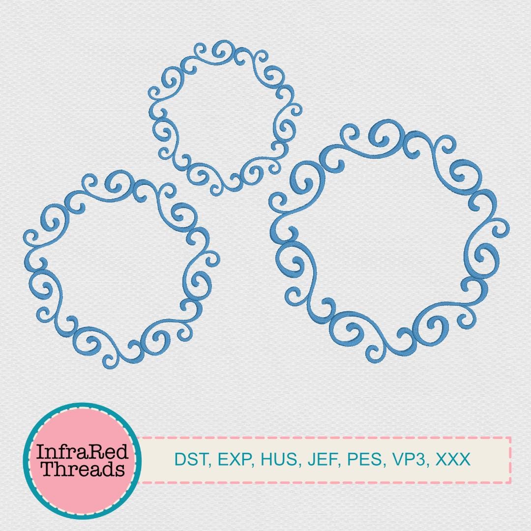 Curly Swirls Monogram Frame Embroidery Design – 3 Sizes Included - Etsy