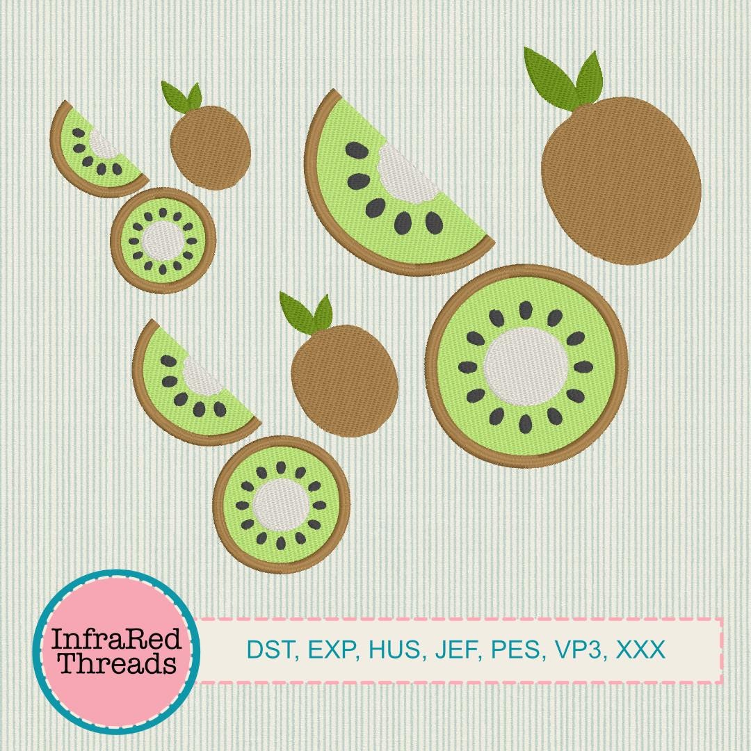Kiwi Embroidery Design Set – Whole, Halves, and Quarters in 3 Sizes - Etsy