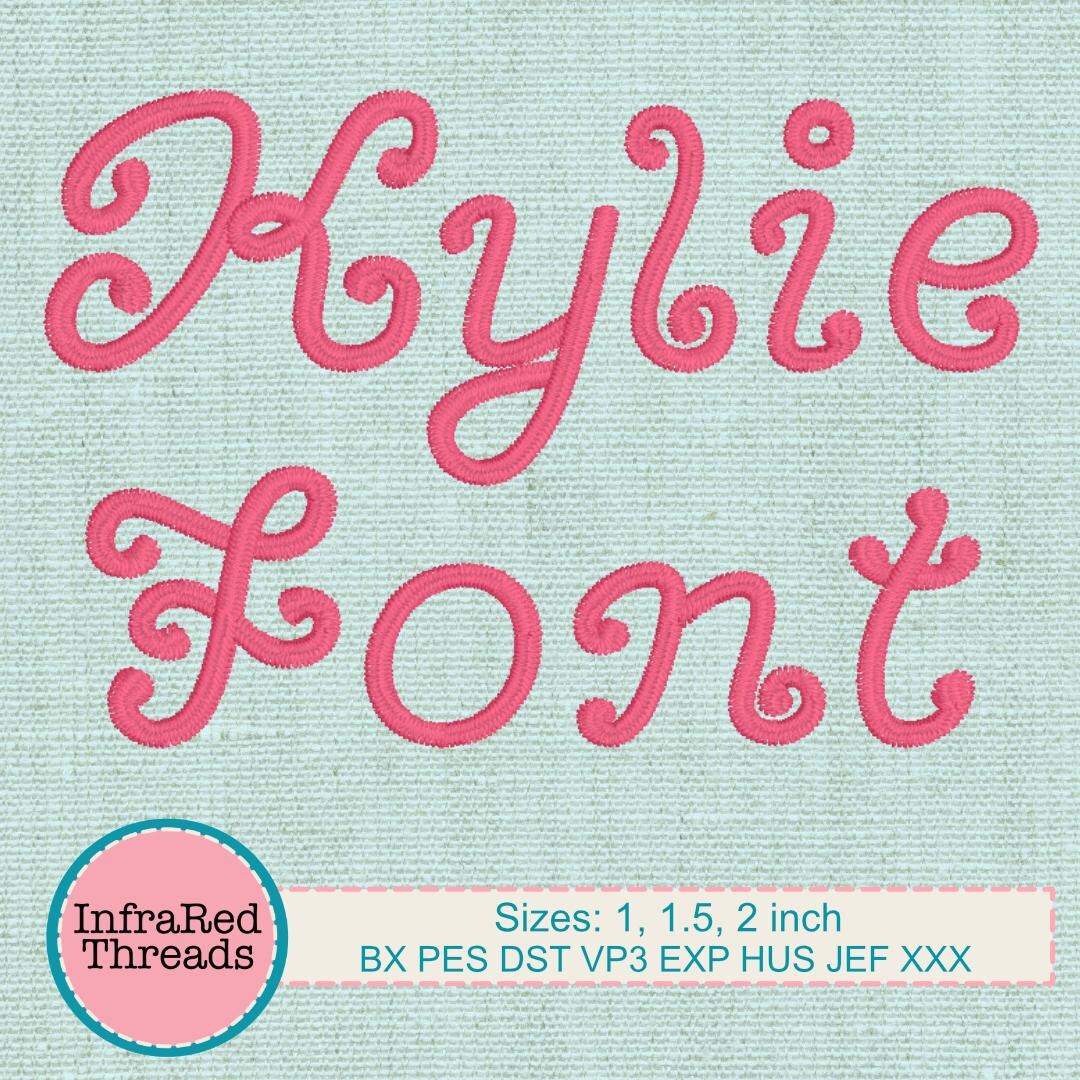 Kylie Script Embroidery Font – Whimsical Satin Stitch in 3 Sizes - Etsy