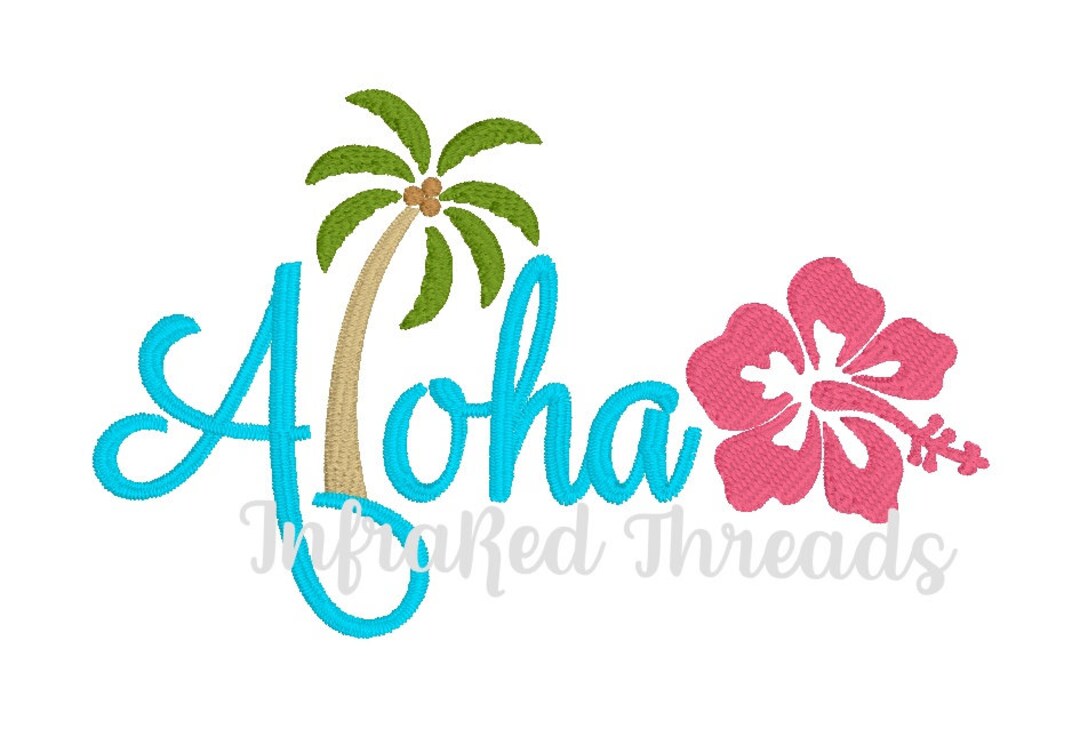 Aloha Palm Tree With Hibiscus Flower Digital Embroidery - Etsy