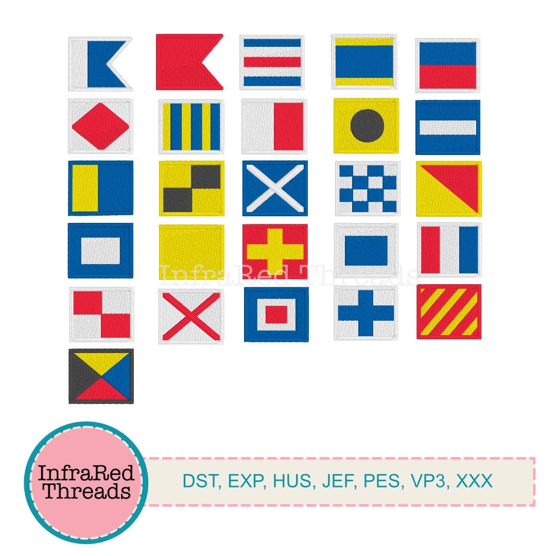 Maritime Nautical Flag Embroidery Designs Letters A Z Numbers & Signal ...