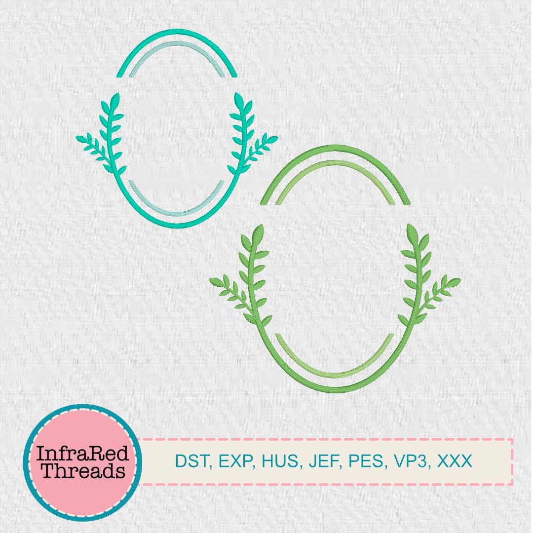 Oval Monogram Frame With Leaf Accents – Embroidery Design in 2 Sizes - Etsy