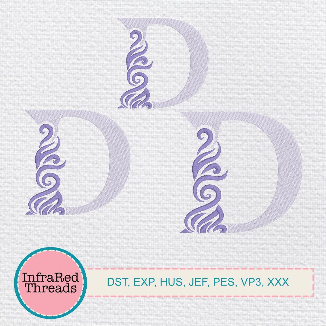 Letter D Swirly for Monogram - 3 Sizes - Digital Embroidery Design - Etsy