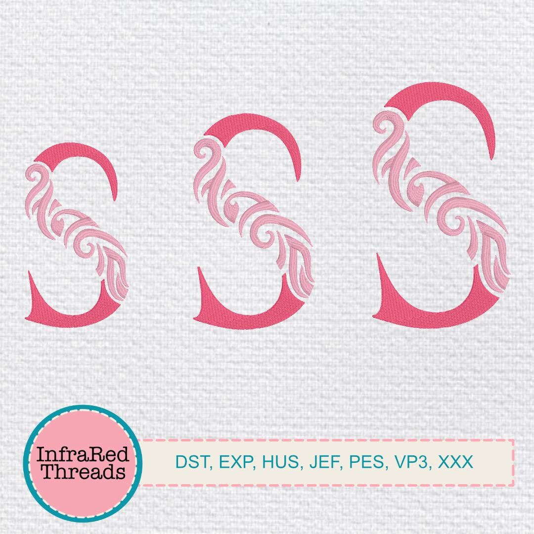 Letter S Swirly for Monogram - 3 Sizes - Digital Embroidery Design - Etsy