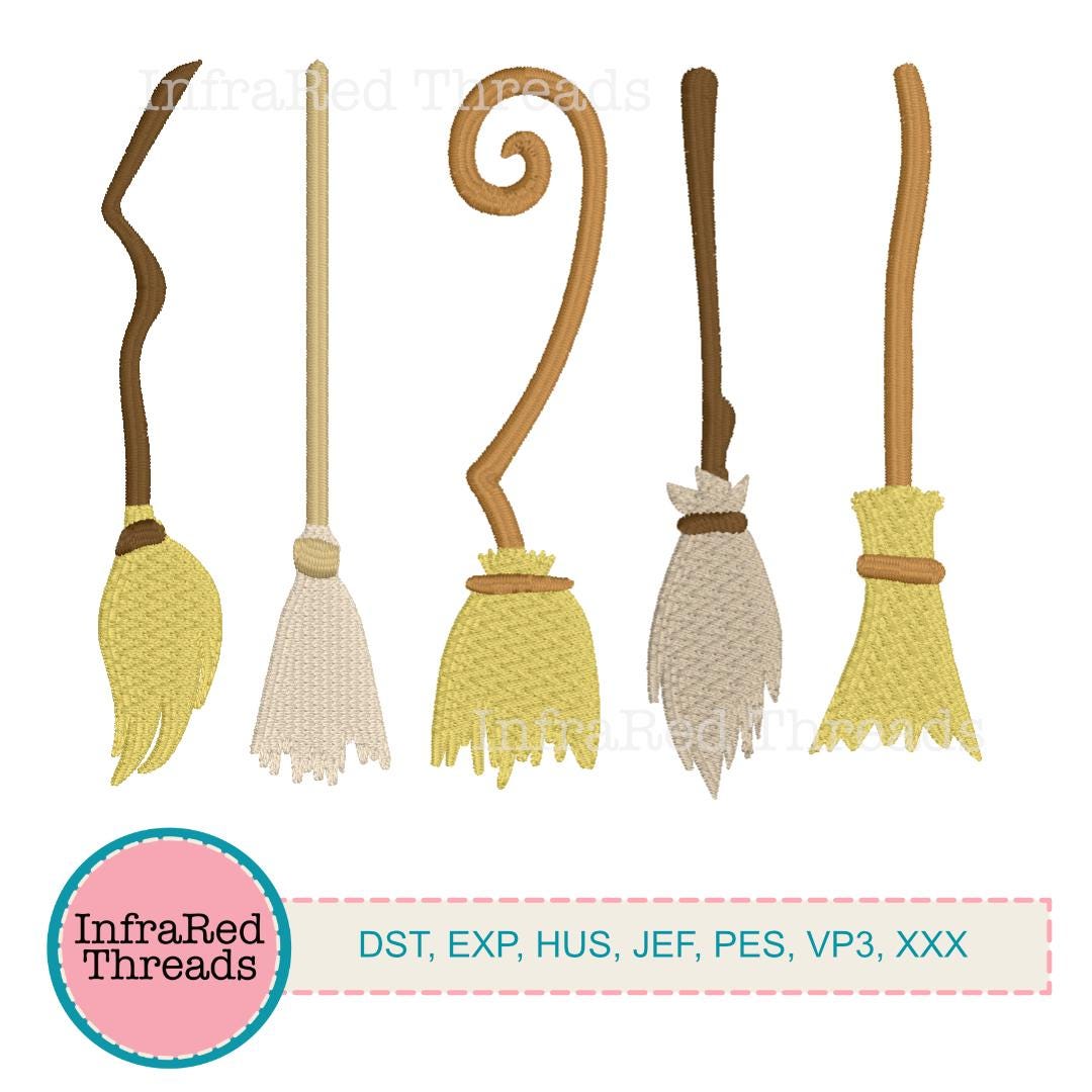 Witches Broom Embroidery Design Set 5 Halloween Brooms in Tall Narrow ...
