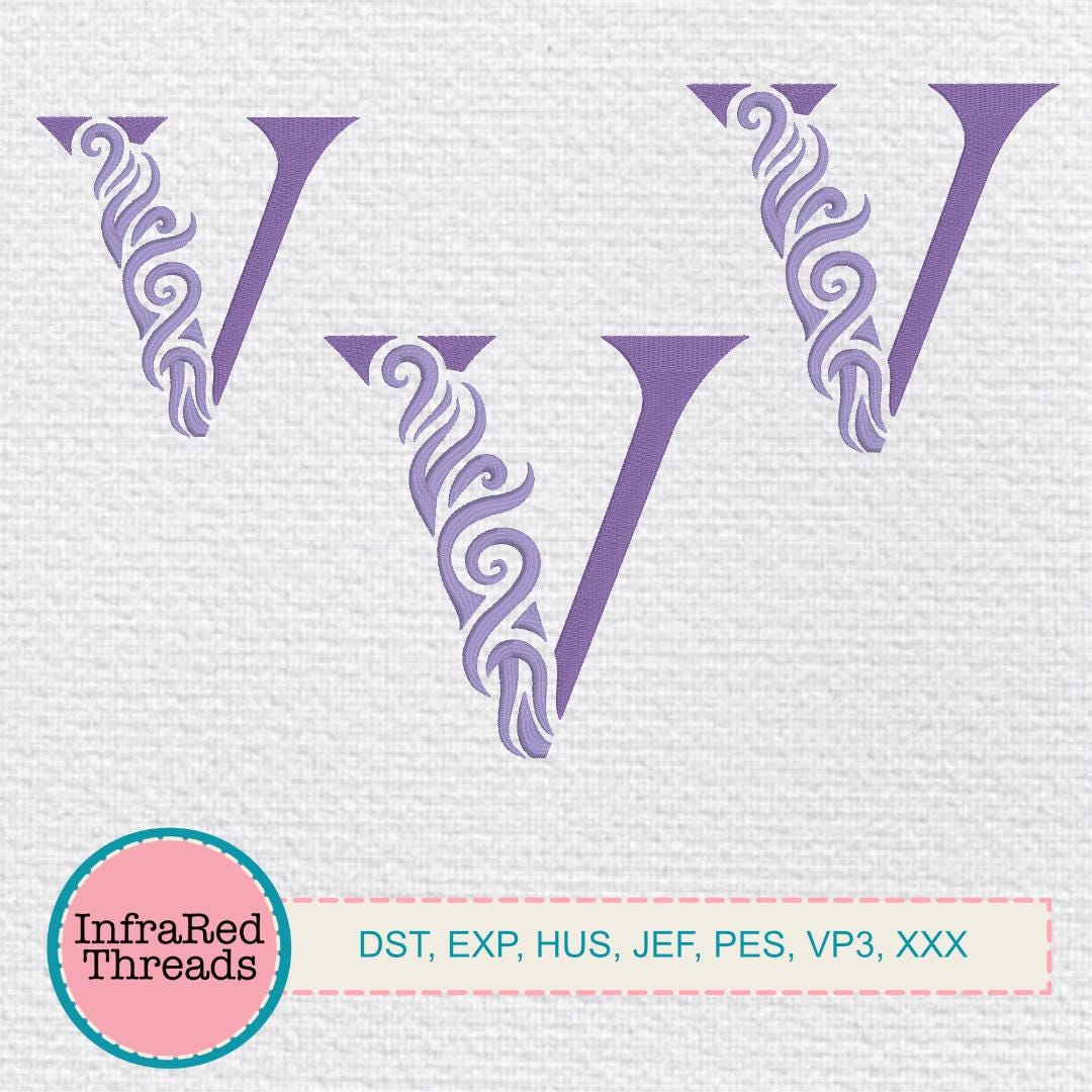 Letter V Swirly for Monogram - 3 Sizes - Digital Embroidery Design - Etsy