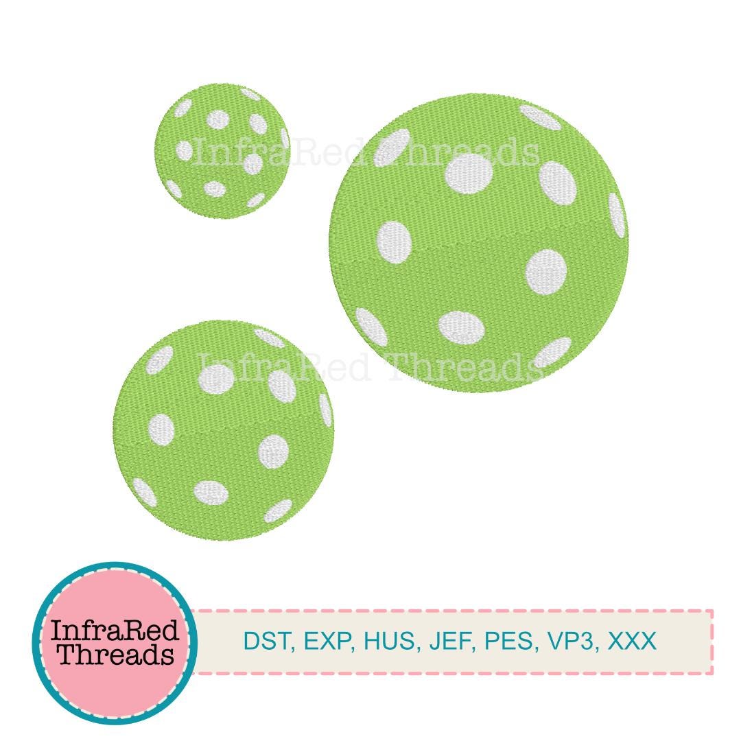 Pickleball Ball Embroidery Design – Polka Dot Sports Ball in Three ...