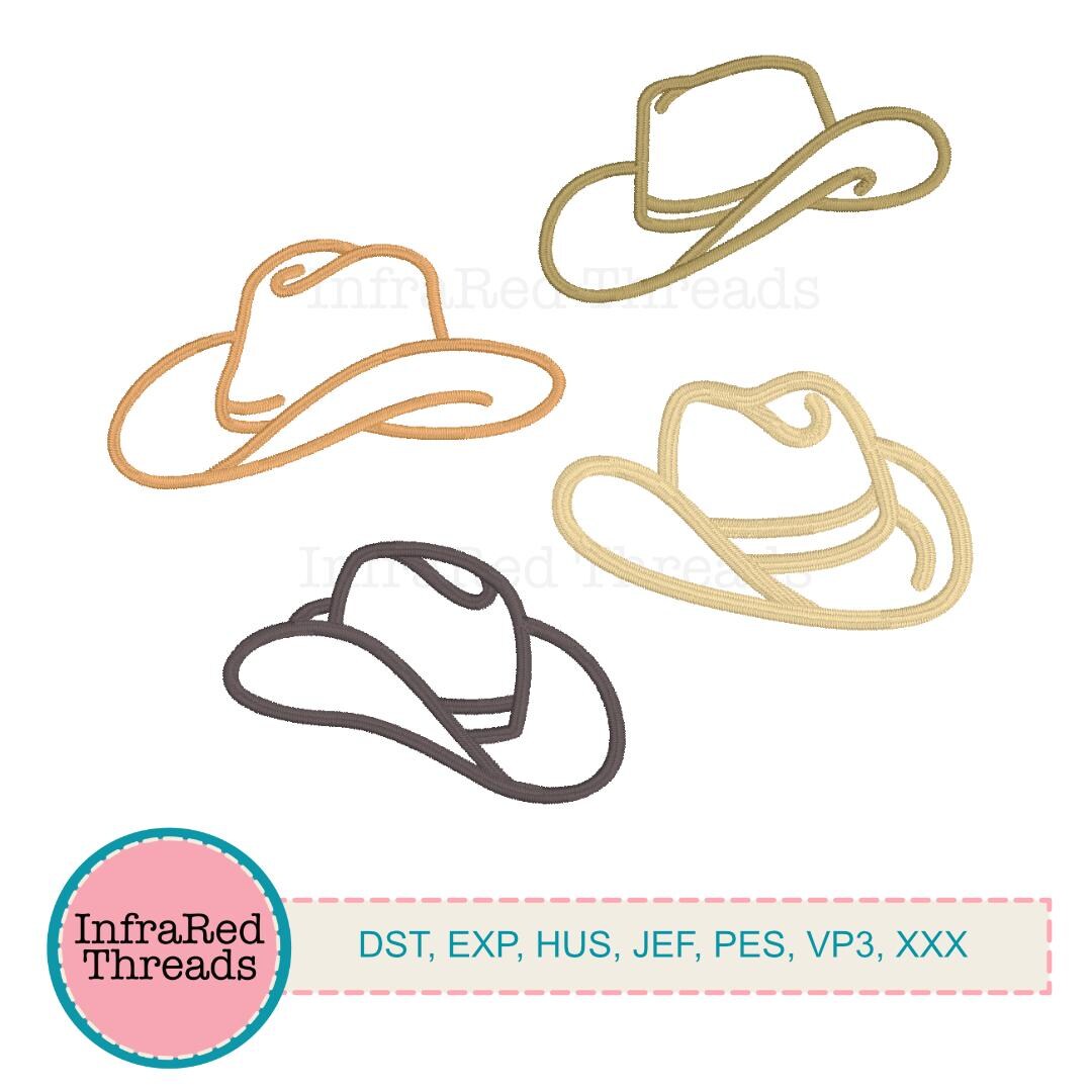 Cowboy Hats Outline Embroidery Design 4 Western Styles in 3 Sizes - Etsy