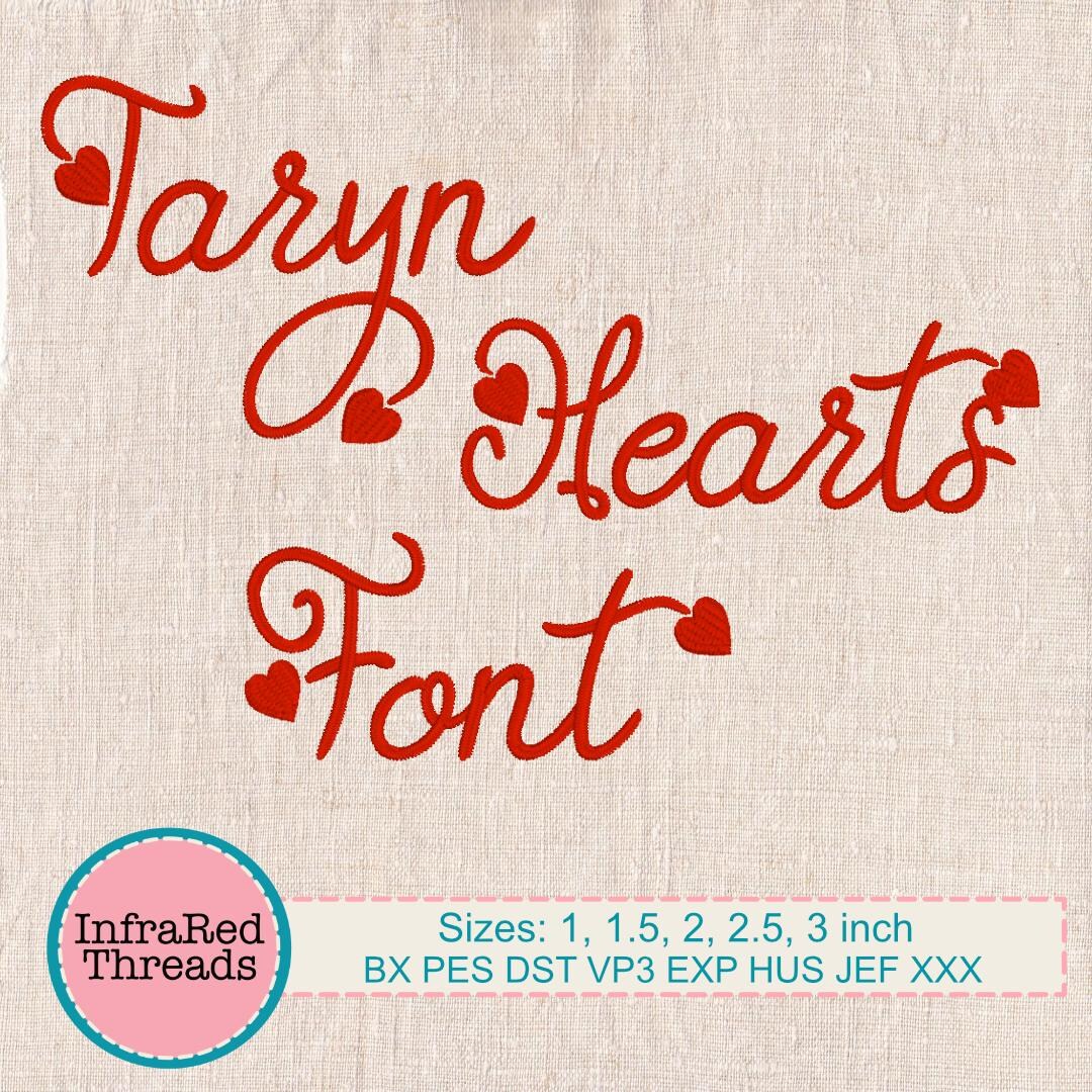 Taryn Hearts Embroidery Font – Script Font With Stitched Heart Accents ...