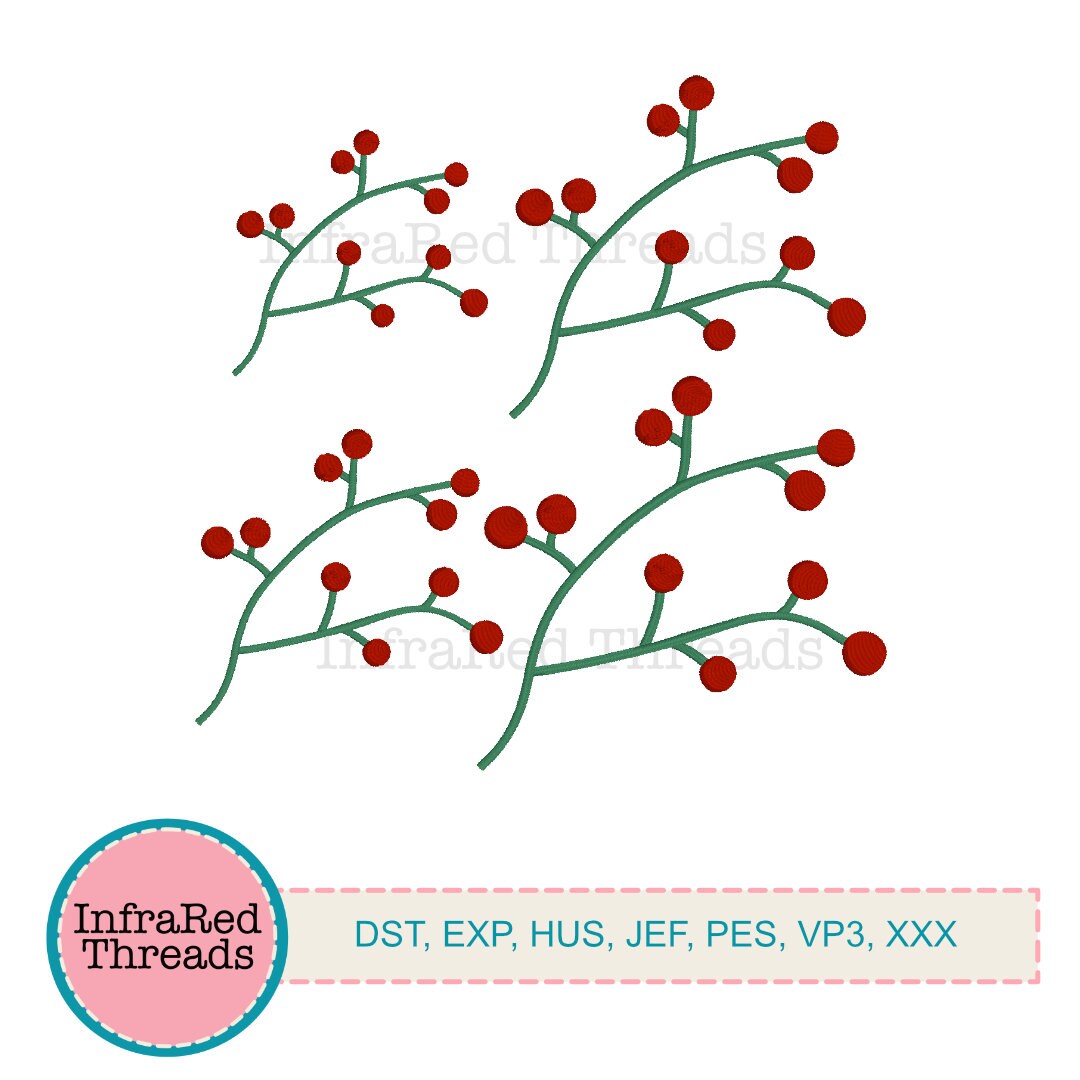 Berry Branches - 4 Sizes (style A) - Digital Embroidery Design - Etsy