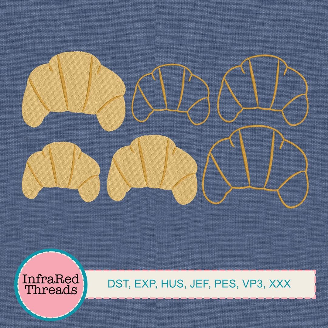 Croissant Machine Embroidery Design – Filled & Outline Versions ...