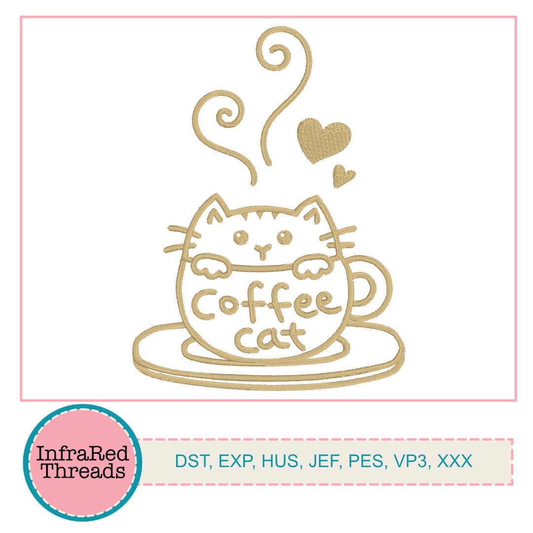 Coffee Cat Outline - Embroidery Design - Etsy