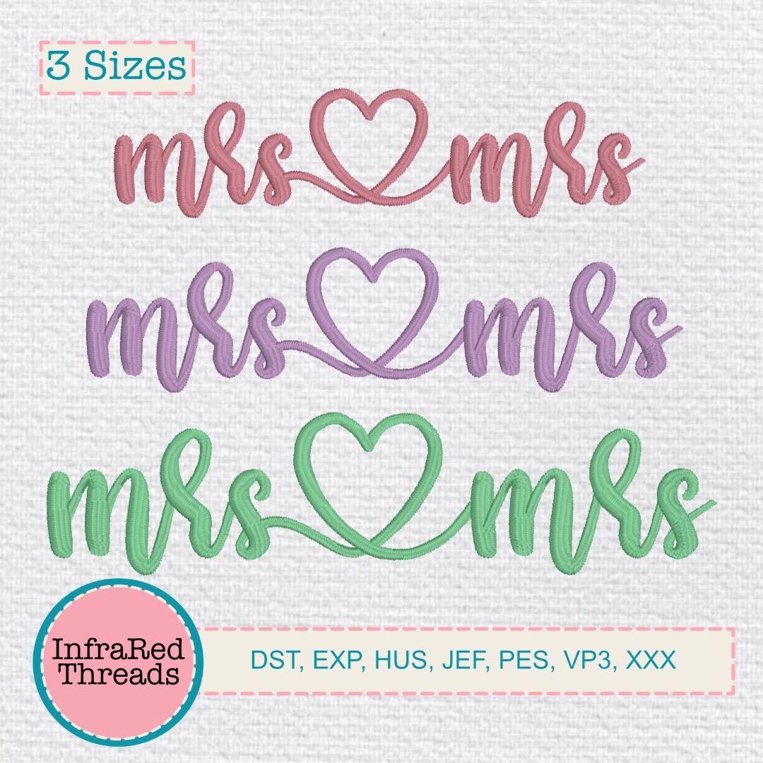 Mrs & Mrs Embroidery Design With Heart Script - Etsy