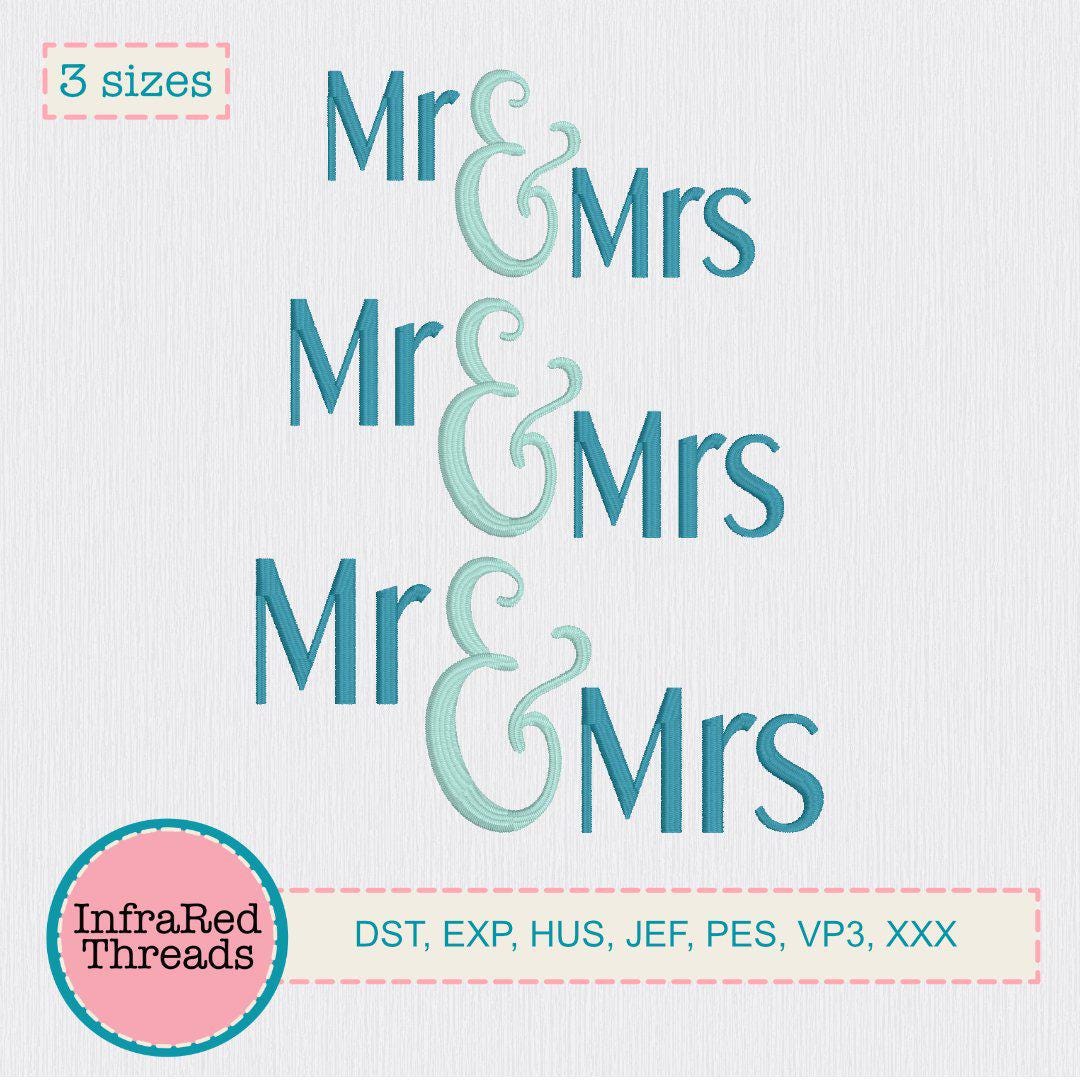 Mr & Mrs Embroidery Design – Wedding Script in 3 Sizes - Etsy