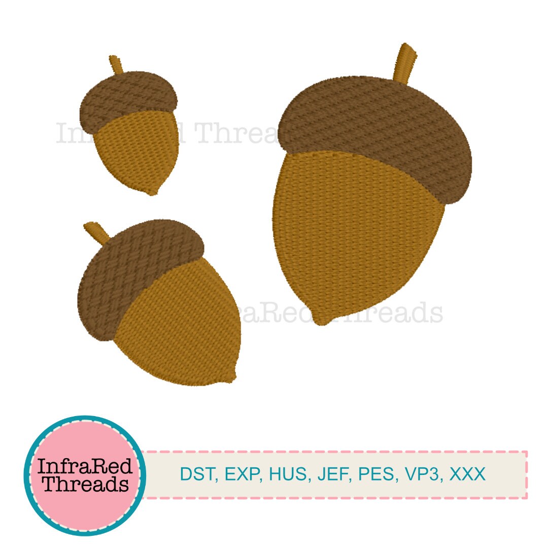 Acorn Embroidery Design Set 3 Sizes of Classic Autumn Acorns - Etsy