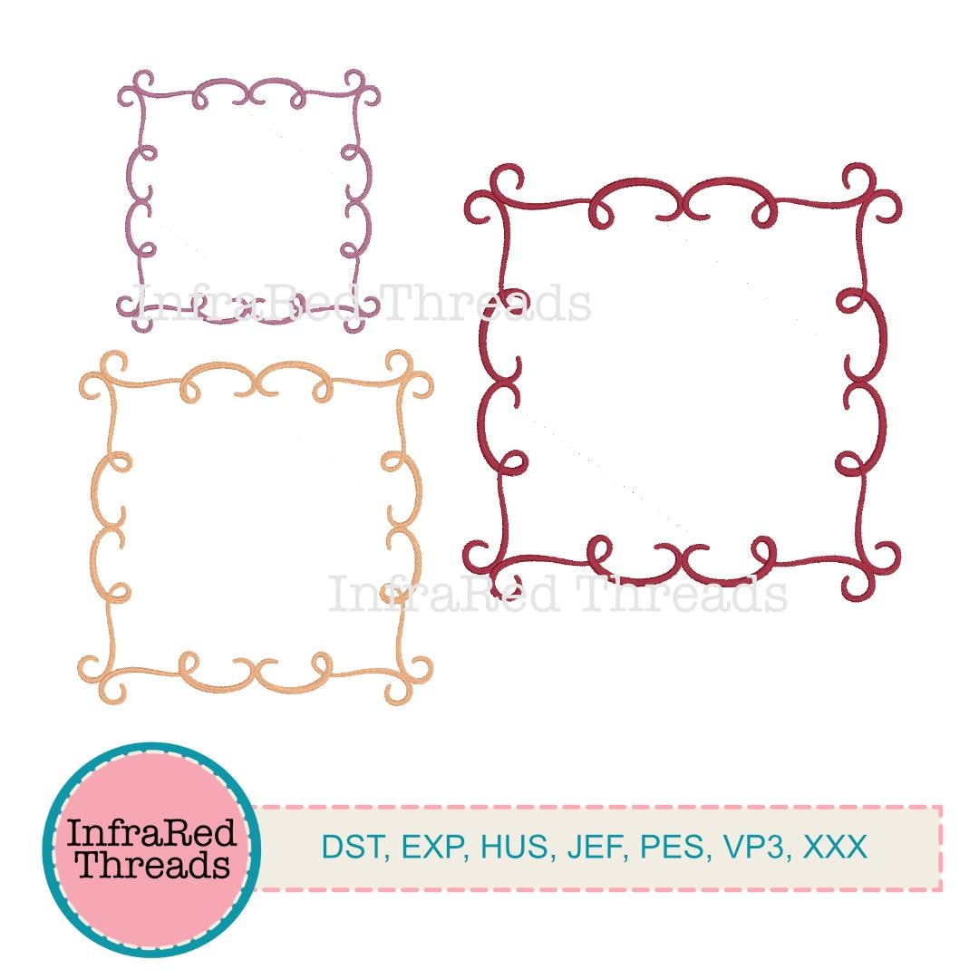 Square Ribbon Monogram Frame - Digital Embroidery Design - Etsy