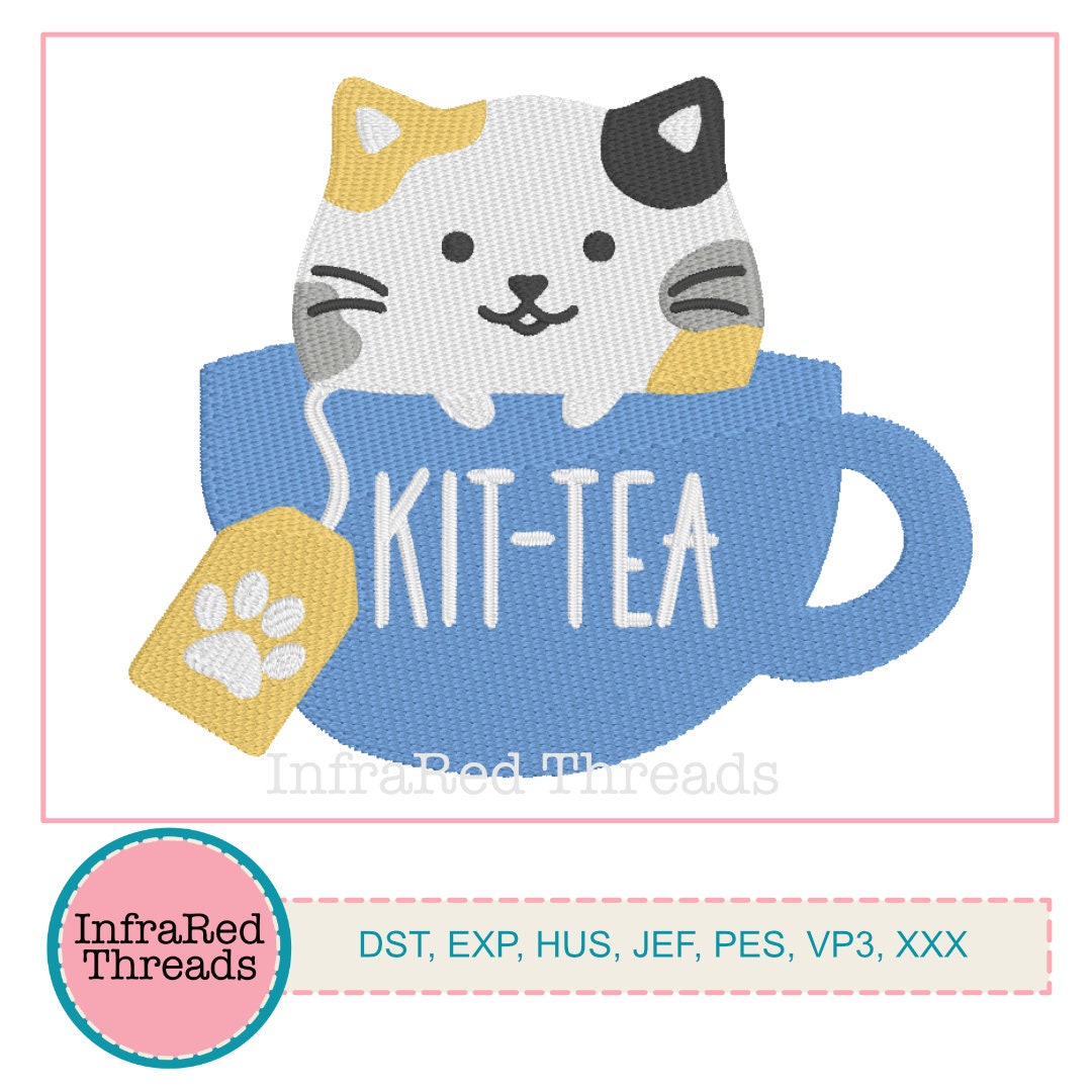 Kit Tea Cat - Embroidery Design - Etsy