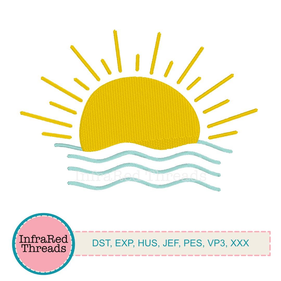 Sunrise Embroidery Design – Sun With Rays and Ocean Waves - Etsy