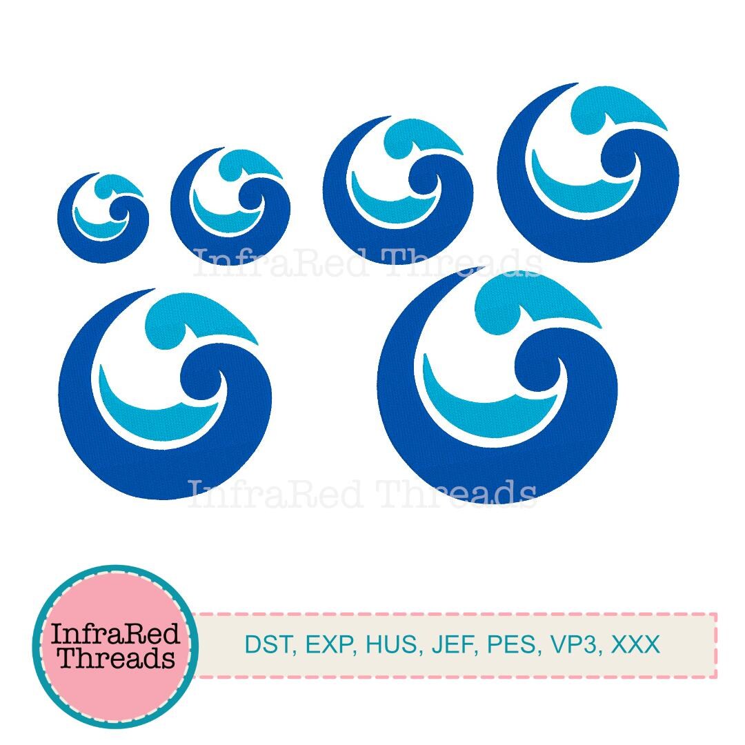 Wave Curl Embroidery Design Set – 6 Sizes – Coastal Swirl Waves ...