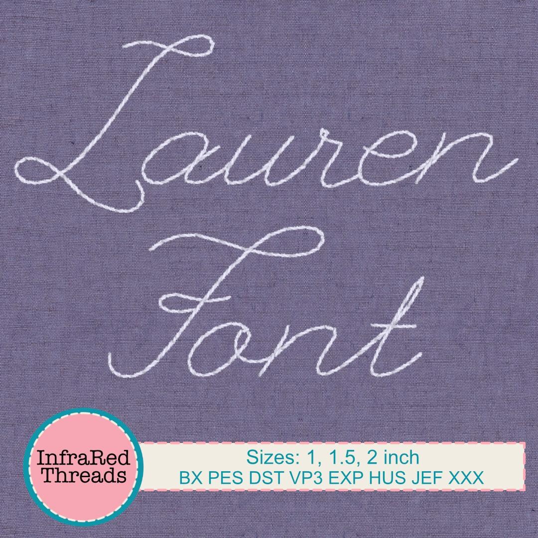 Lauren Script Embroidery Font – Bean Stitch Cursive in 3 Sizes - Etsy