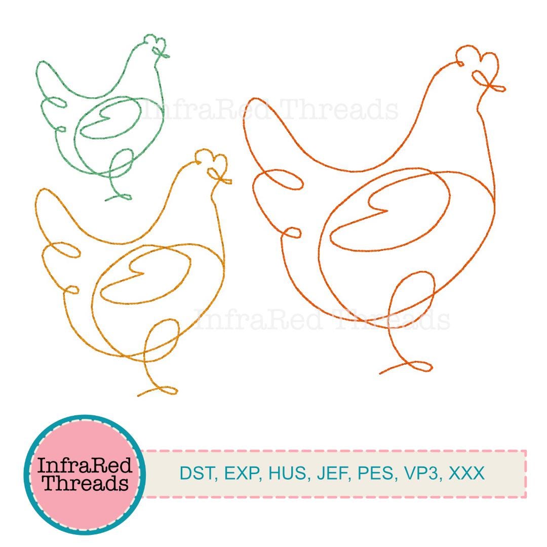 Single Line Chicken Embroidery Design – Modern Farmhouse Outline Style ...