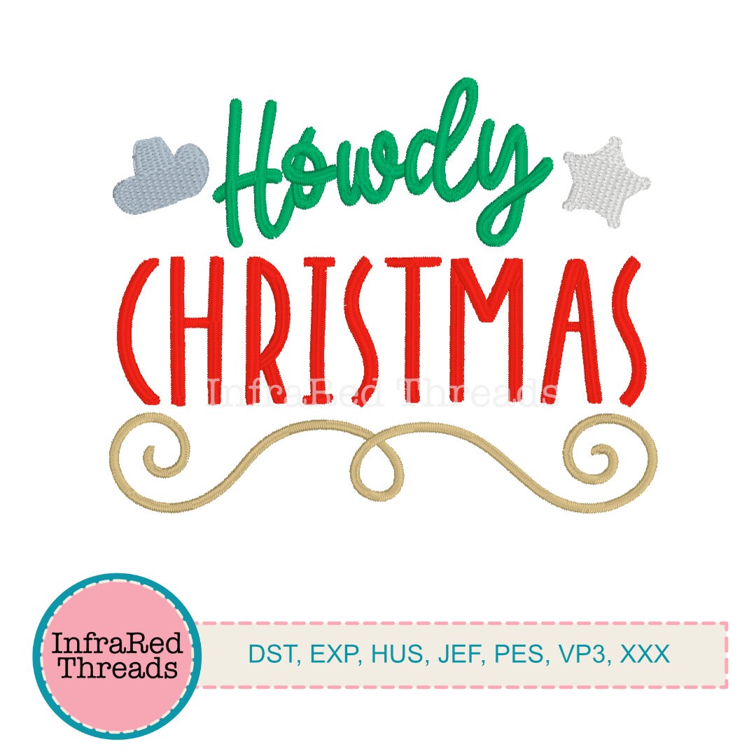 Howdy Christmas Embroidery Design – Western Holiday Phrase With Cowboy ...