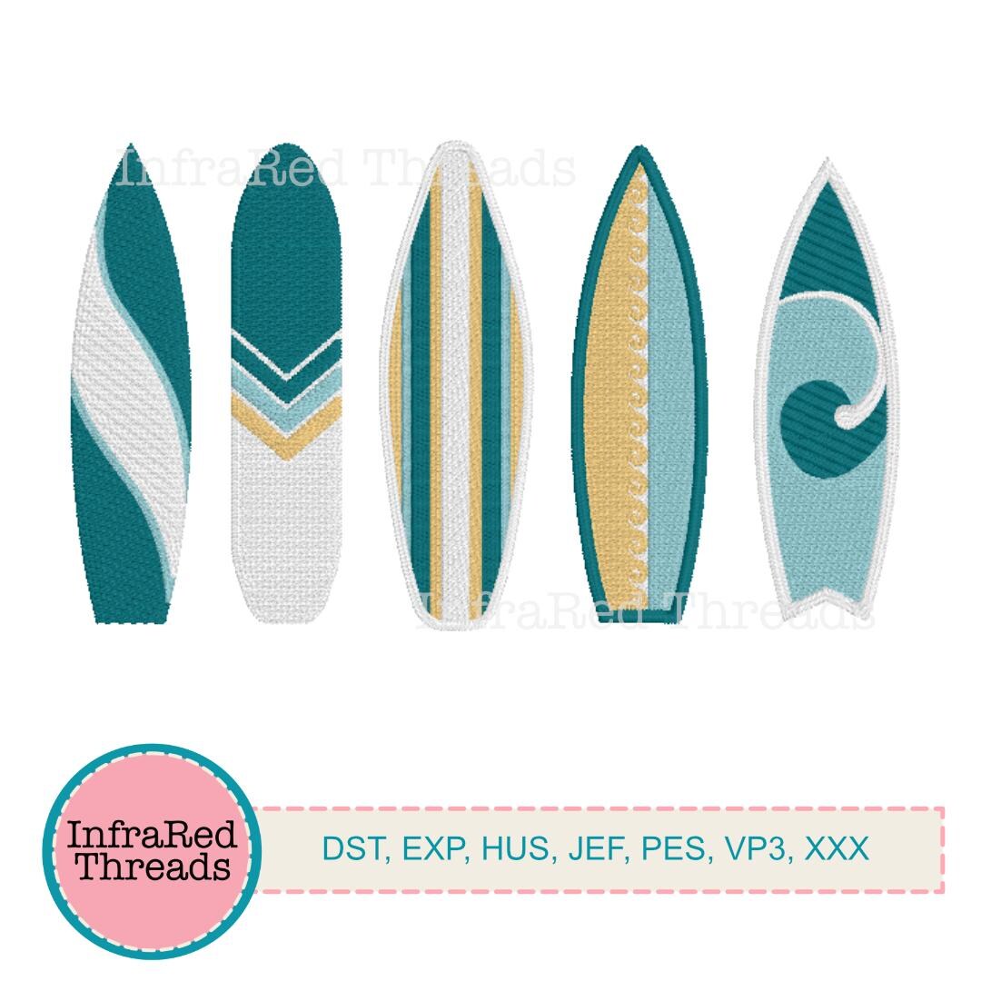 Surfboards Embroidery Design Set of 5 Modern Coastal Boards Set 1 - Etsy