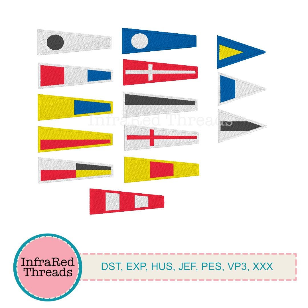 Maritime Nautical Flag Embroidery Designs Letters A Z Numbers & Signal ...