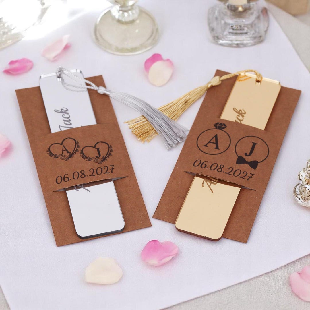 Personalized Mirror Bookmarks for Wedding Favors, Custom Wedding Party ...