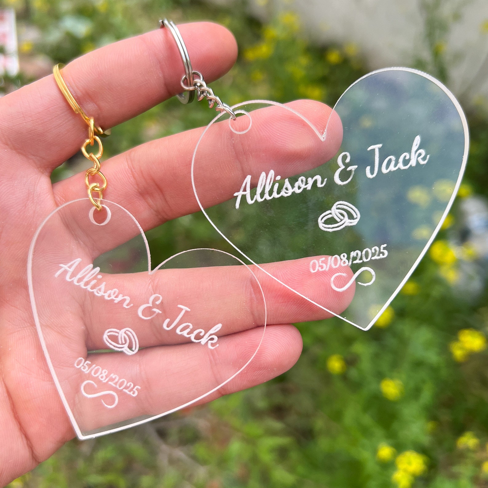 Personalized Heart Shaped Wedding Keychain Favors for Guests | Engraved ...