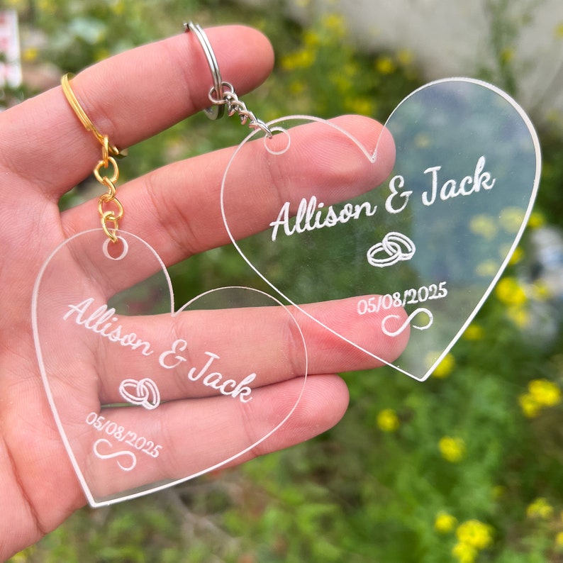 Personalized Heart Shaped Wedding Keychain Favors for Guests | Engraved ...