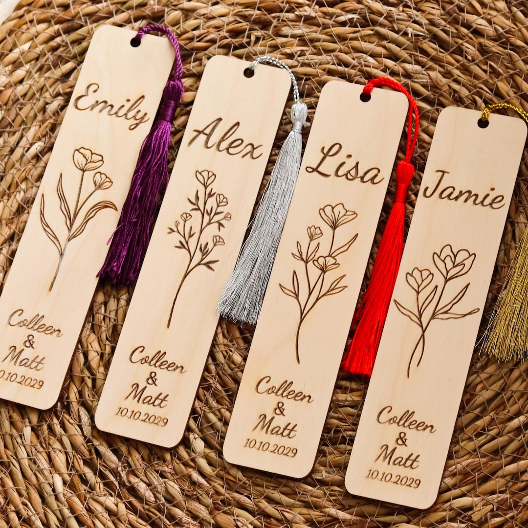 Custom Wooden Place Card Bookmarks, Personalized Wedding Favors for ...