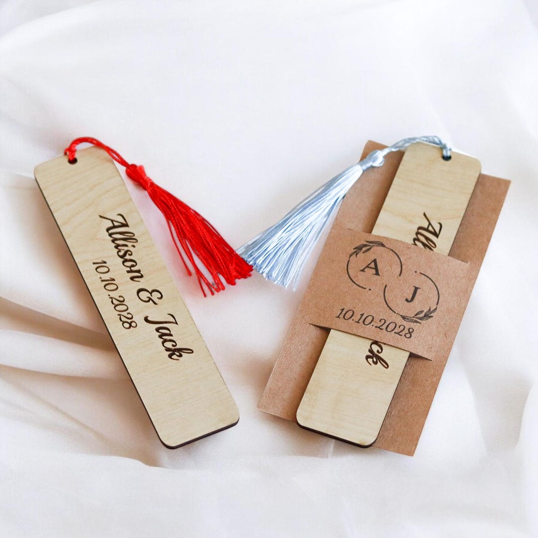 Custom Wooden Bookmarks With Tassel for Wedding Favors | Personalized ...