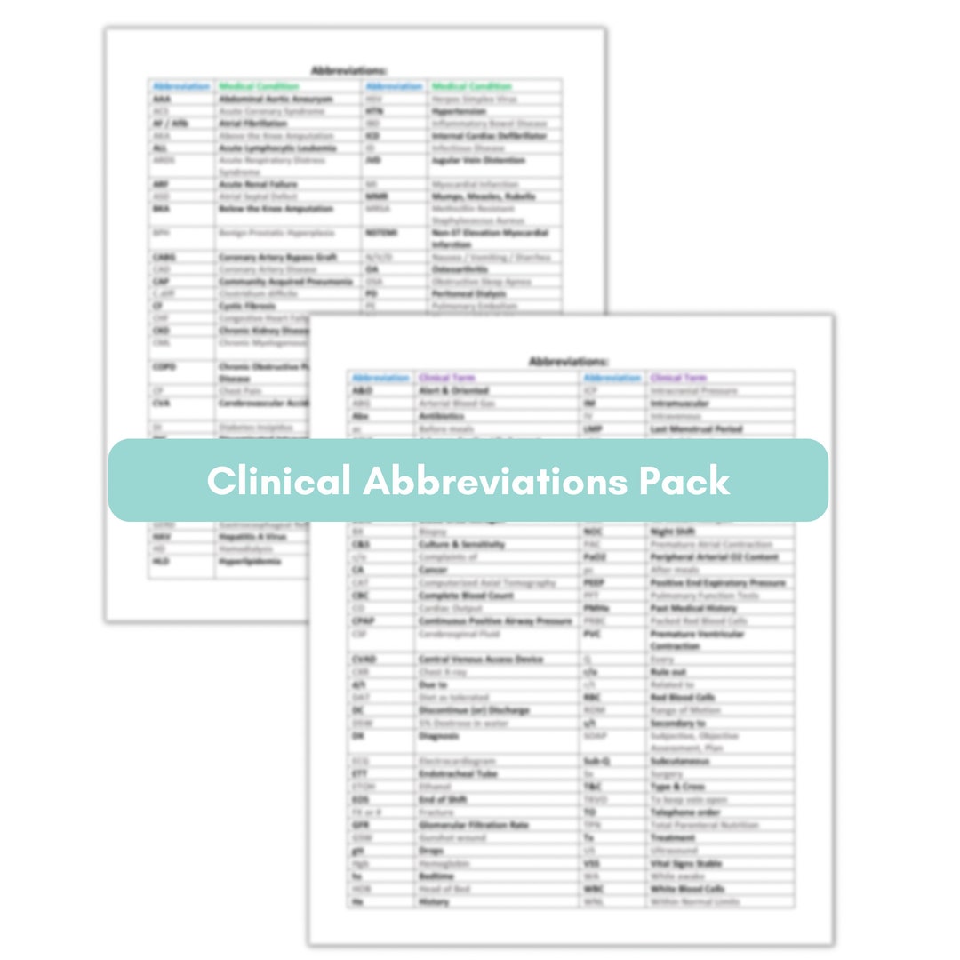 Clinical Abbreviations Pack - Etsy