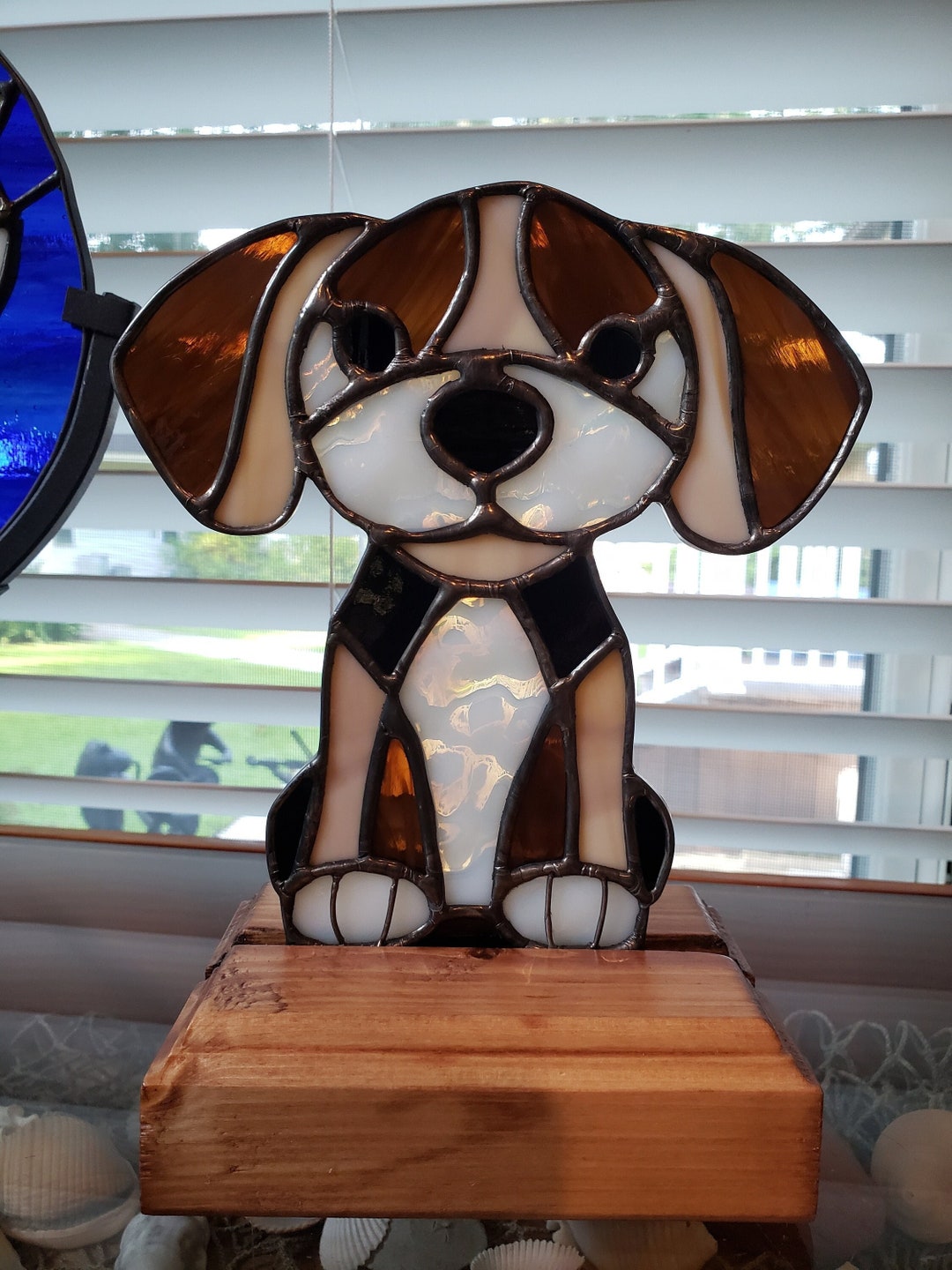 Puppy/beagle Puppy in Stained Glass With Handmade Wooden Stand/window ...