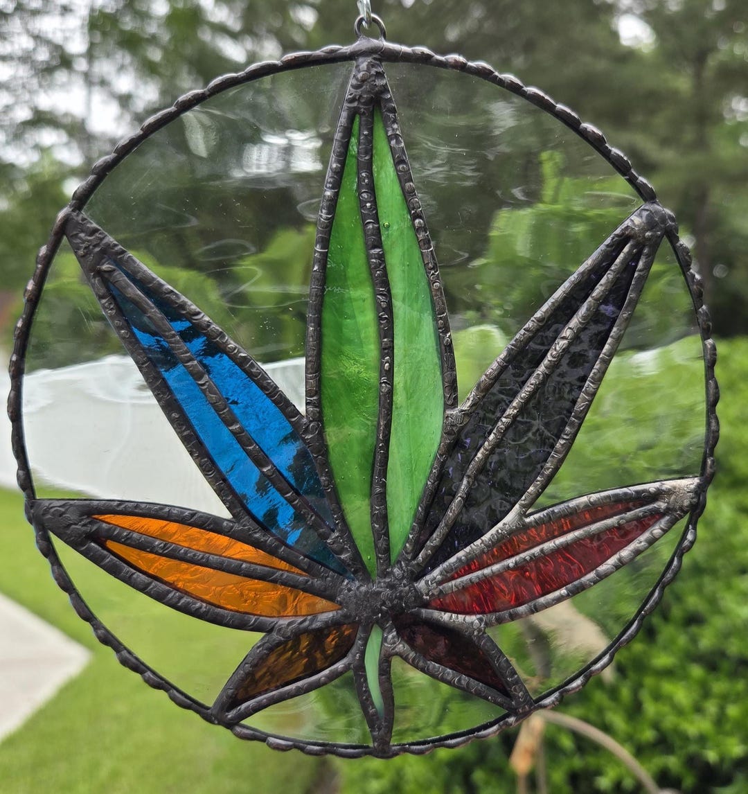 Marijuana Leaf Multicolor Stained Glass Suncatcher - Etsy