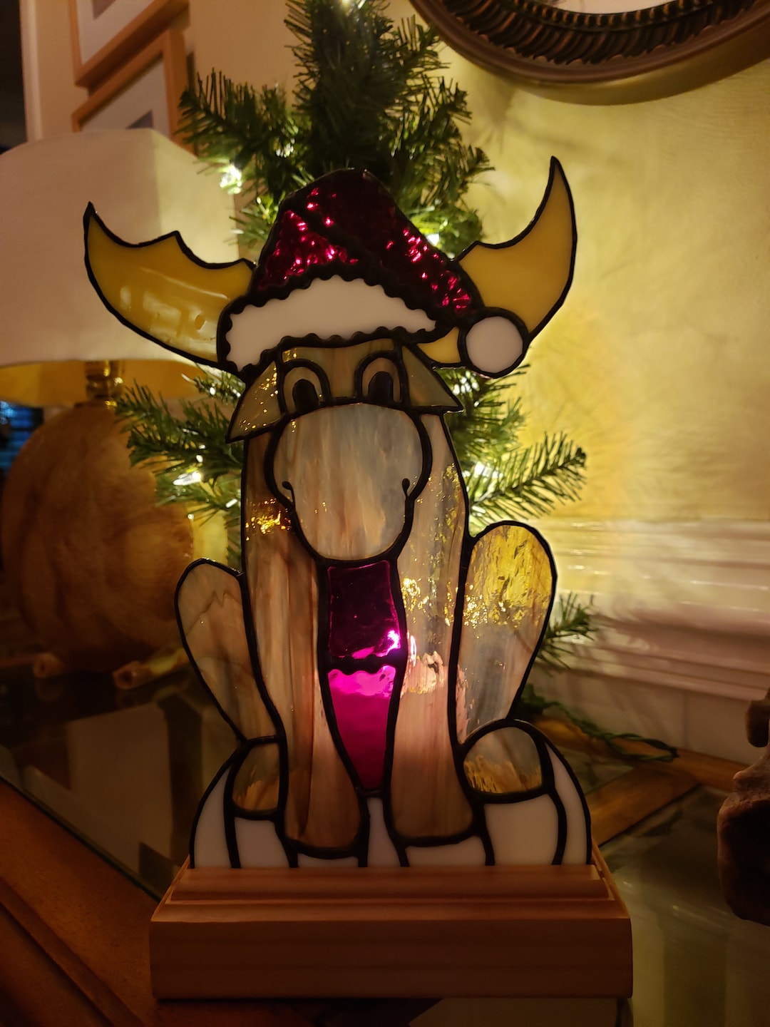 Smiling Christmas Santa Moose Stained Glass W/candle Stand - Etsy